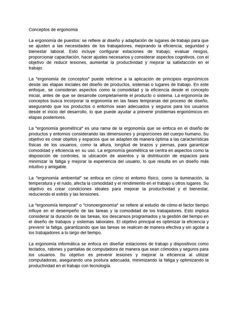 Principios de Ergonomía en el Trabajo | PDF | Factores humanos y ergonomía