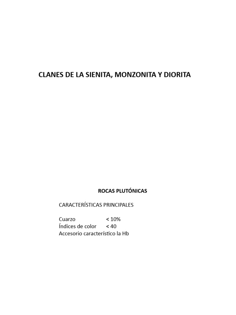 Rocas Plutónicas: Sienita, Monzonita y Diorita | PDF | Volcanismo | Rocas
