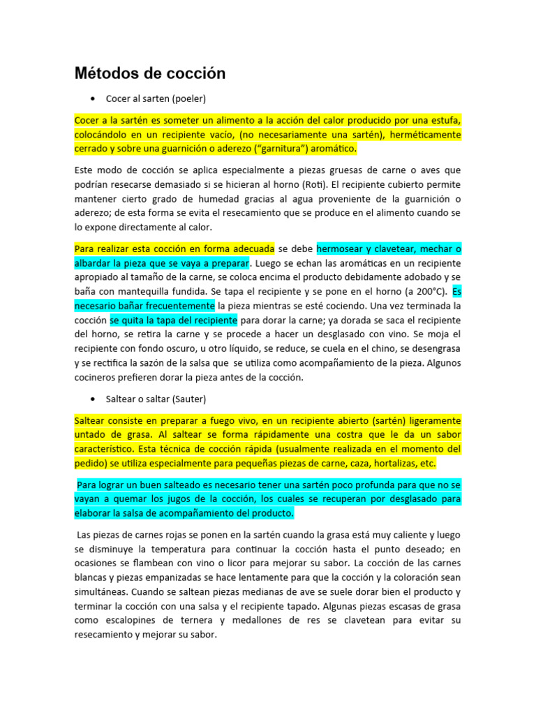 Técnicas de Cocción: Sartén, Saltear, Freír, Brasear | PDF | Cocinando ...