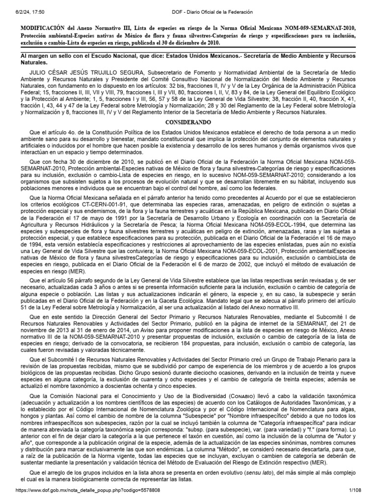 Mod. Anexo III NOM-059-SEMARNAT-2010 | PDF | Taxonomía (biología) | Fauna