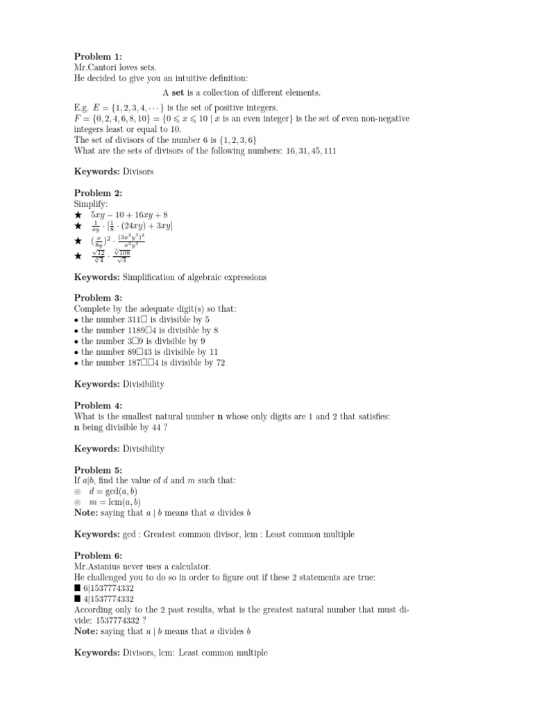 Math Problems on Divisibility and Prime Numbers | PDF | Teaching ...
