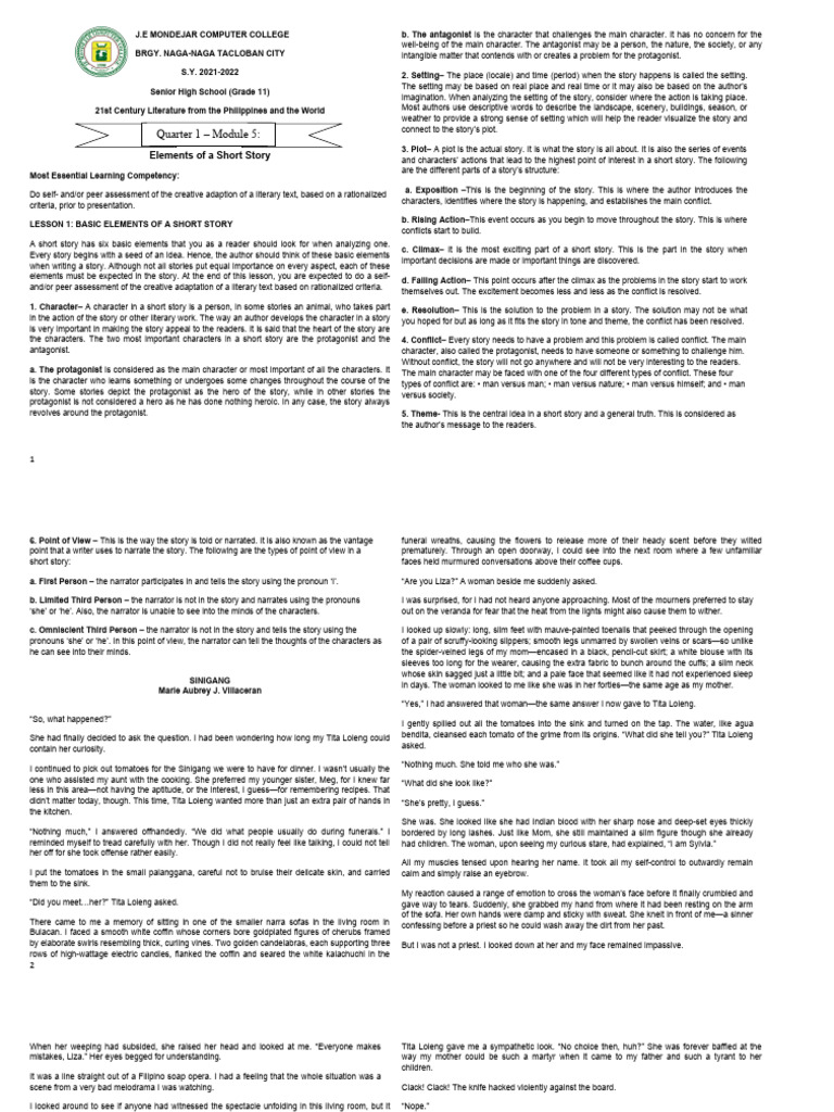 21st Century Lit. Module 5 | Download Free PDF | Narration | Plot (Narrative)