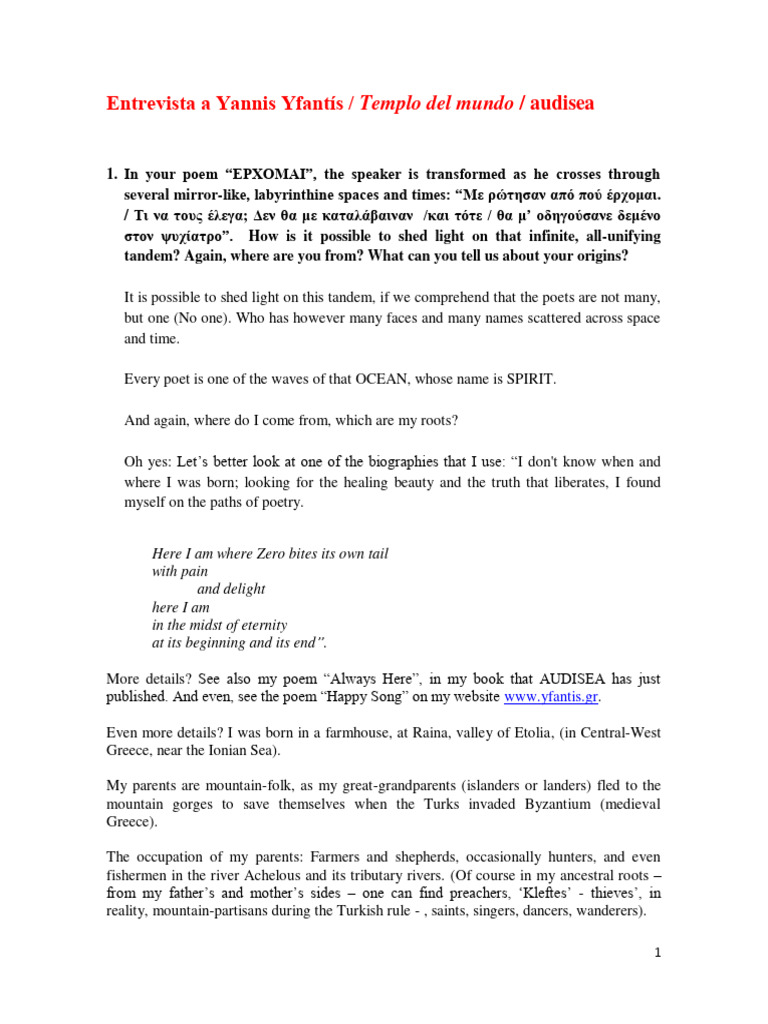Yannis Yfantis: Poetic Reflections | PDF | Philosophy