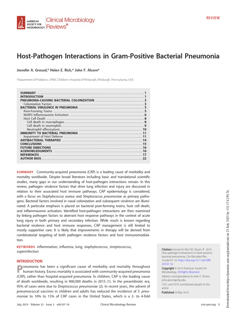 Host-Pathogen Interactions in Gram-Positive Bacterial Pneumonia | PDF ...