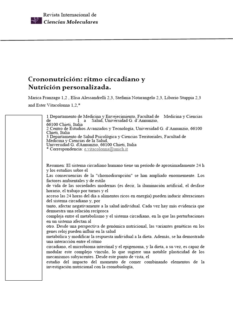 Crononutrición (Traduccion) Español | PDF | Ritmo circadiano | Obesidad