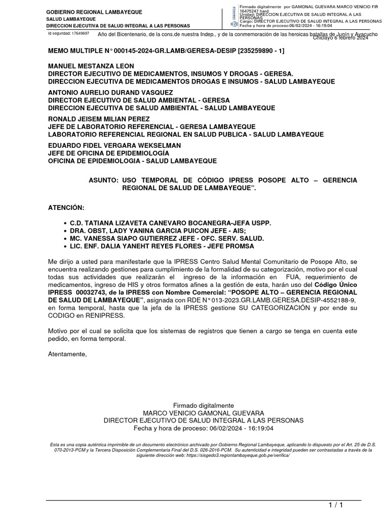 Sisgedo Uso Temporal Renipress Comunitario | PDF | Salud pública