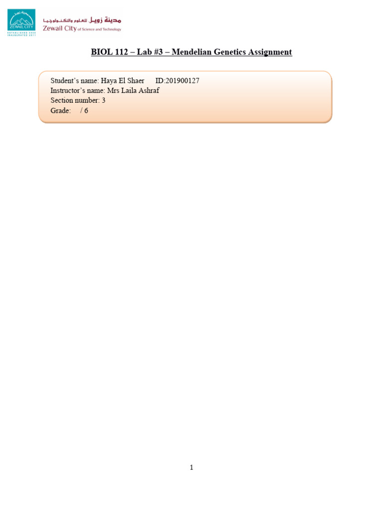 _Mendelian Genetics Lab Assignment | PDF | Dominance (Genetics) | Genetics