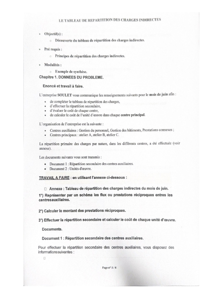 LE TABLEAU DE REPARTITION DES CHARGES INDIRECTES | PDF LE TABLEAU DE REPARTITION DES CHARGES INDIRECTES | PDF