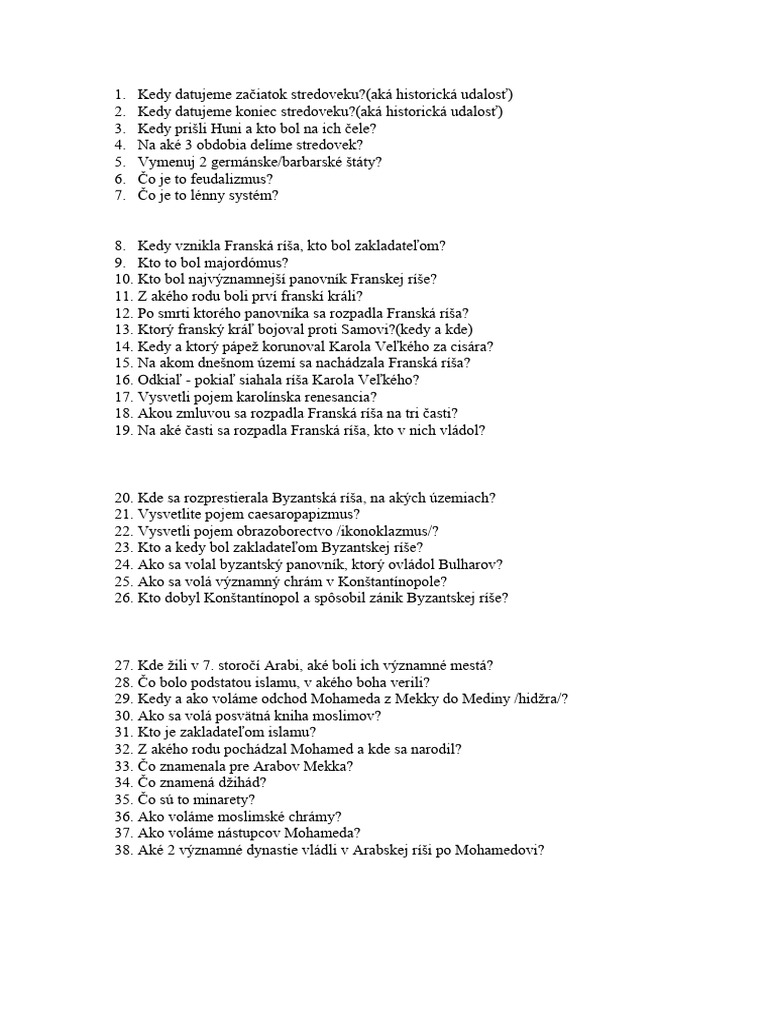 Pracovné Úlohy Z Dejín Stredoveku | PDF