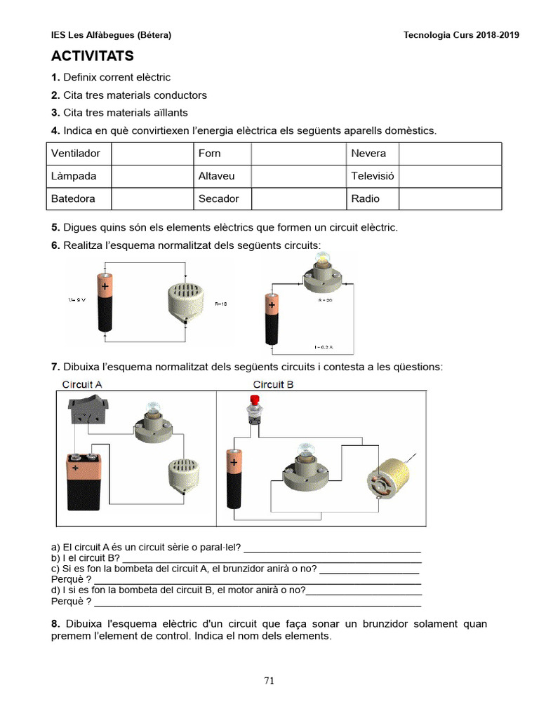 Fitxes Electricitat 2n ESO 1 | PDF