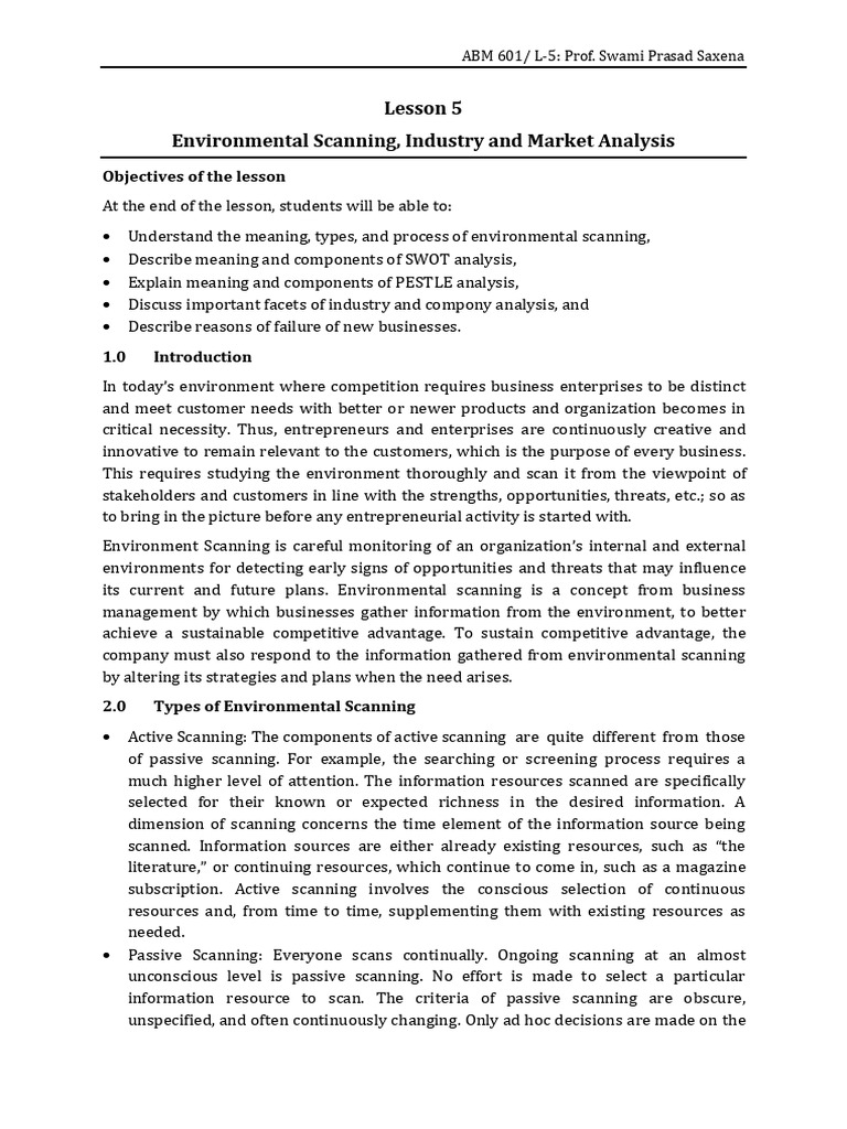 Environmental Scanning for Entrepreneurs | PDF | Swot Analysis ...