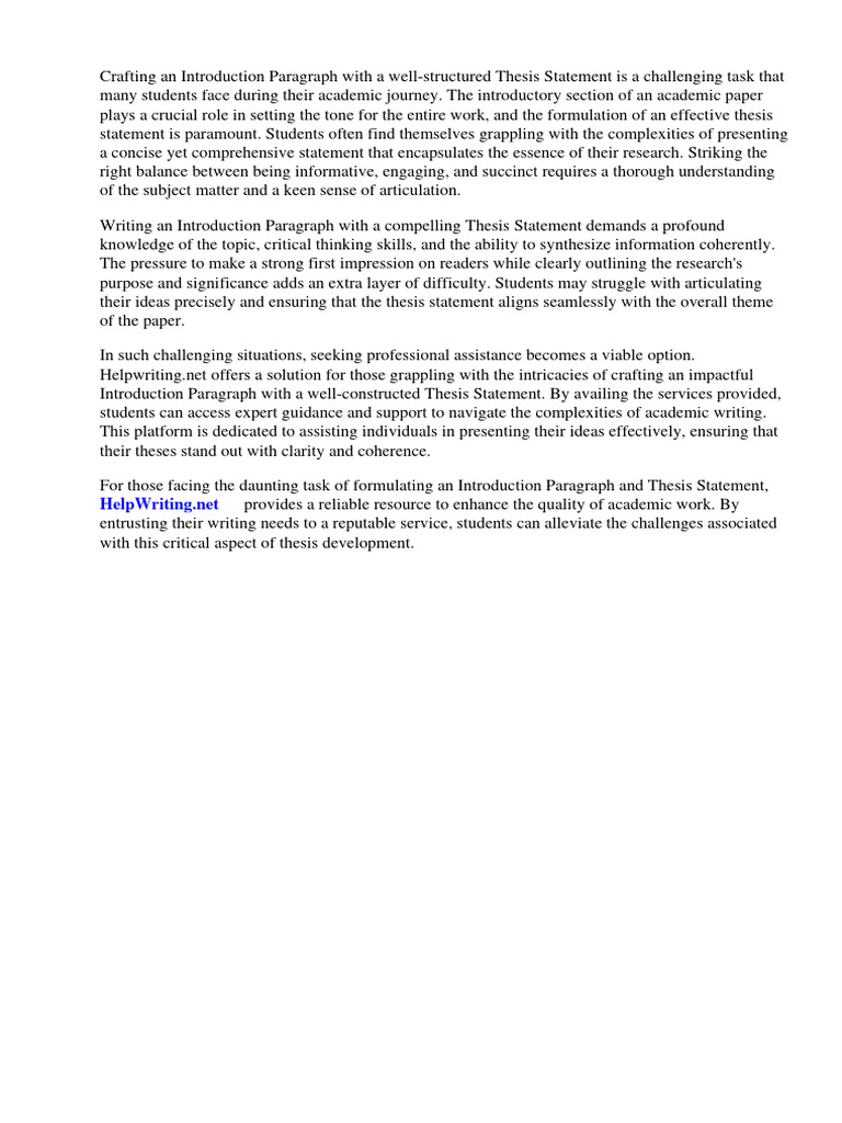 Introduction Paragraph Format Thesis Statement | Download Free PDF ...