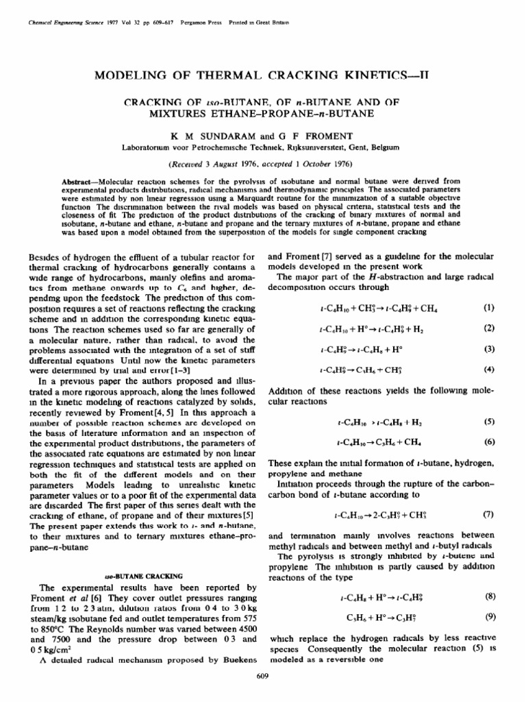 Modeling of Thermal Cracking Kinetics-Ii: Cracking OF zso-BUTANE, of N ...
