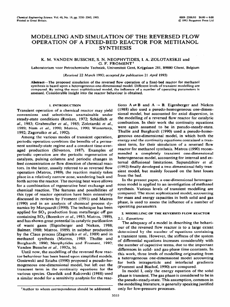 Modelling and Simulation of The Operation of A Fixed-Bed Reactor ...