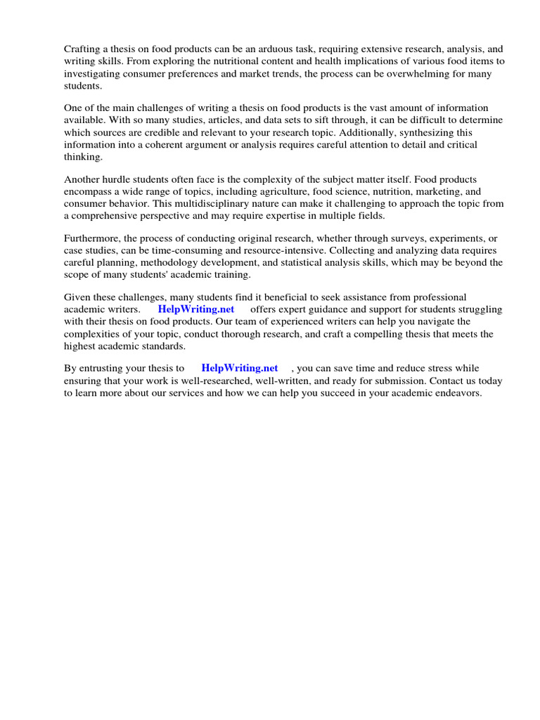 Thesis On Food Products | PDF | Thesis | Fast Food