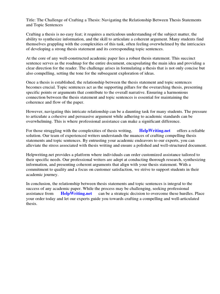 What Is The Relationship Between The Thesis Statement and Topic ...