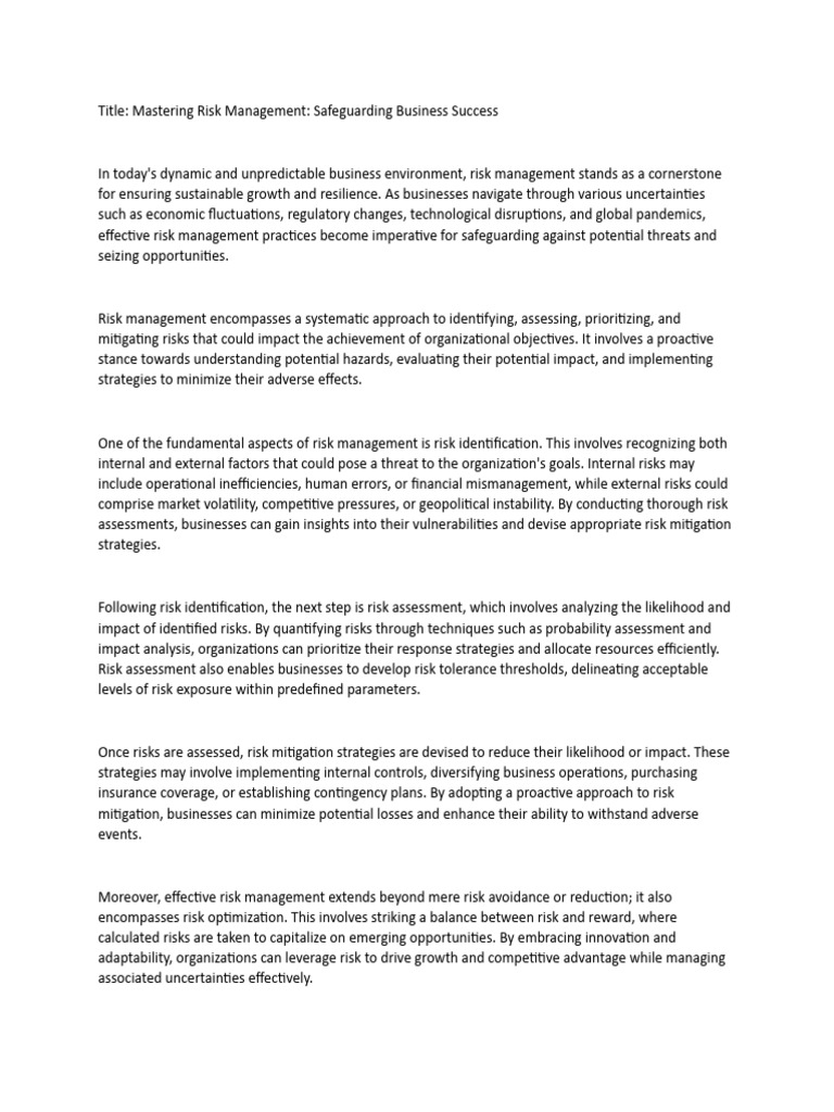 Mastering Risk Management | PDF | Risk | Risk Management