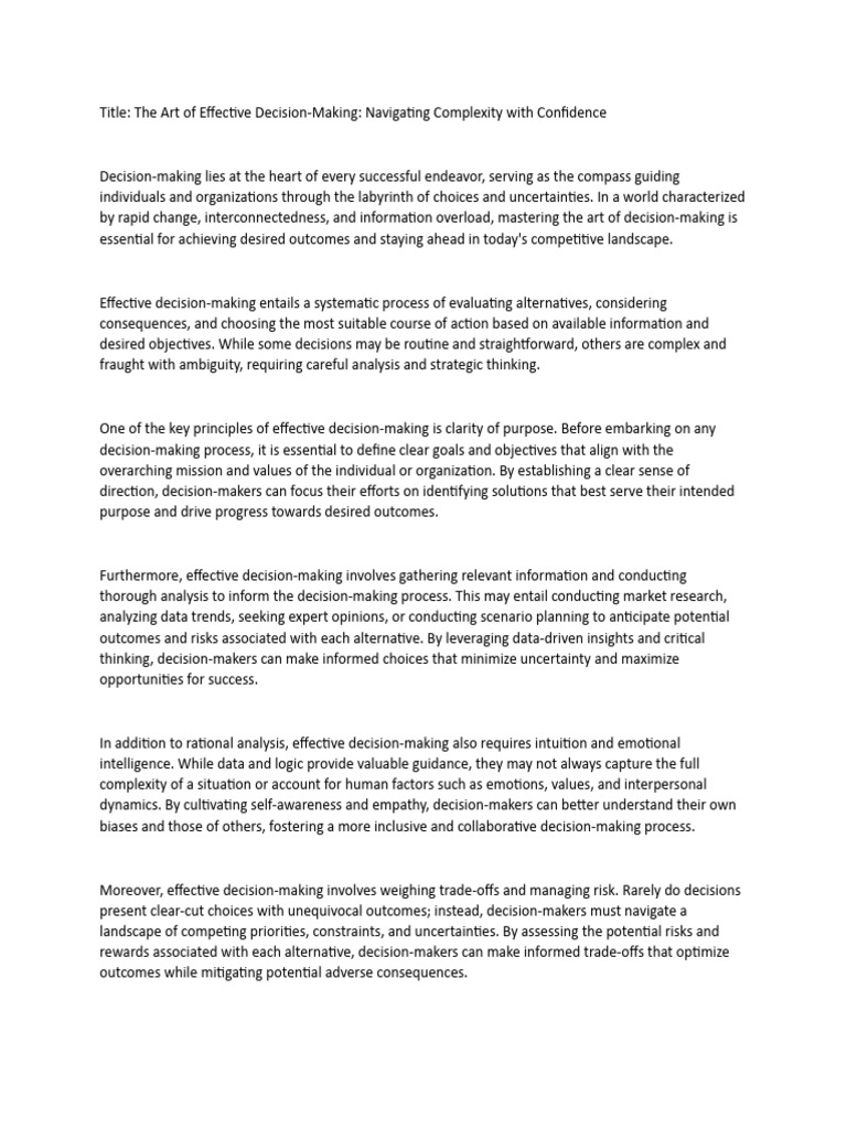 The Art of Effective Decision-Making | PDF