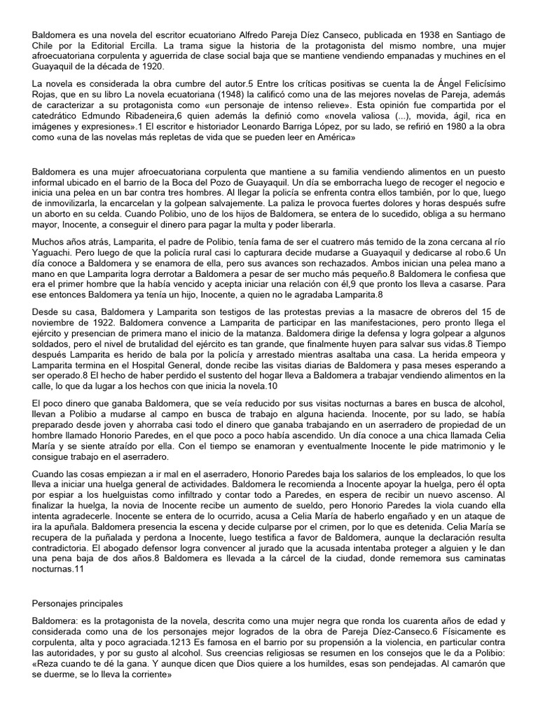 Baldomera: Novela de Alfredo Pareja | PDF