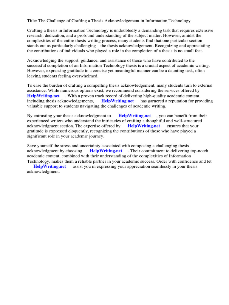 Thesis Acknowledgement Sample for Information Technology | PDF | Thesis