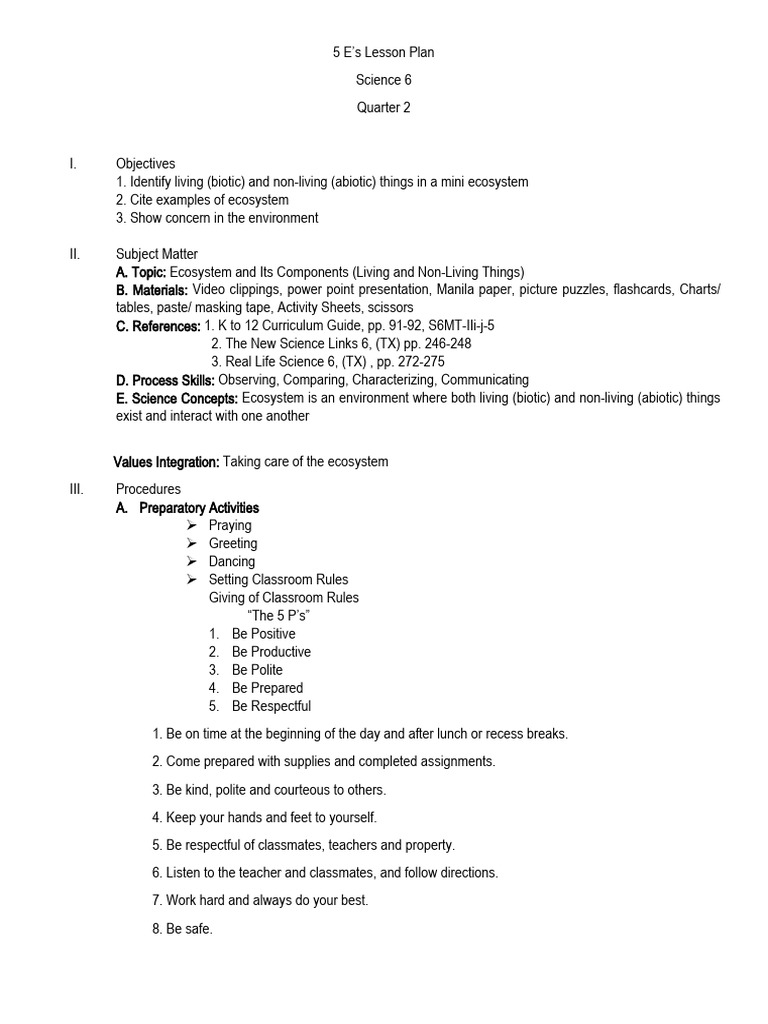 5 Es Lesson Plan Science Prieto | PDF | Ecosystem | Natural Environment