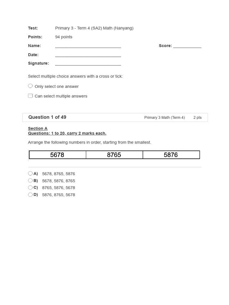 Primary 3 Math Term 4 - Nanyang - 1626330455 | PDF