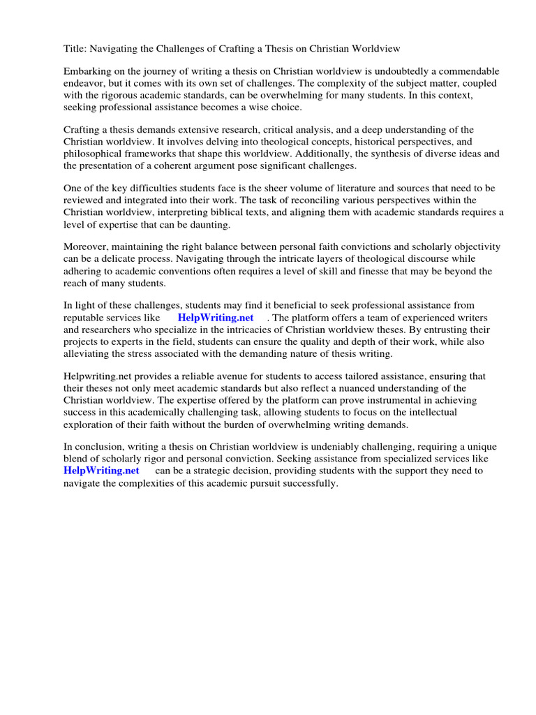 Challenges in Writing a Christian Worldview Thesis | PDF | God | Faith