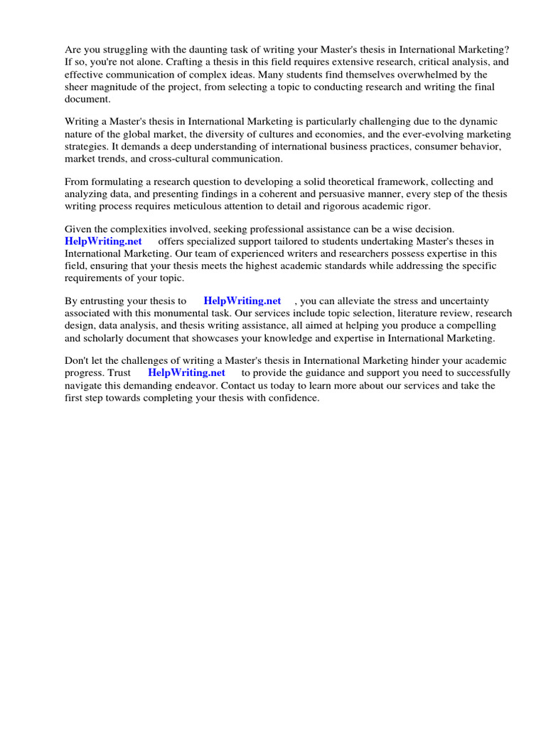 Master Thesis International Marketing | PDF | Thesis | Marketing