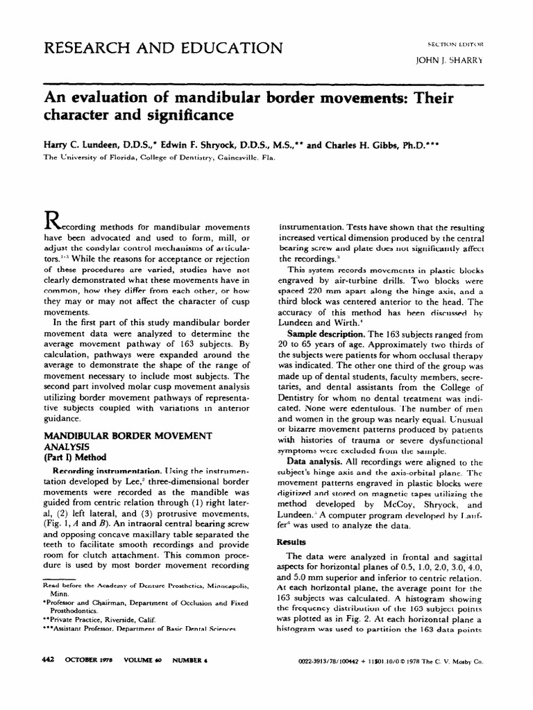 Lundeen, An Evaluation of Mandibular Border Movements | PDF | Dentistry ...