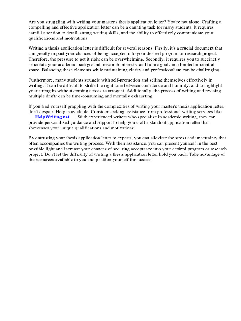 Master Thesis Application Letter | PDF