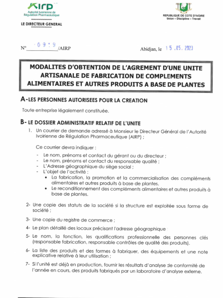 MOD OBT. AGREMENT UNITE ARTISANALE | PDF