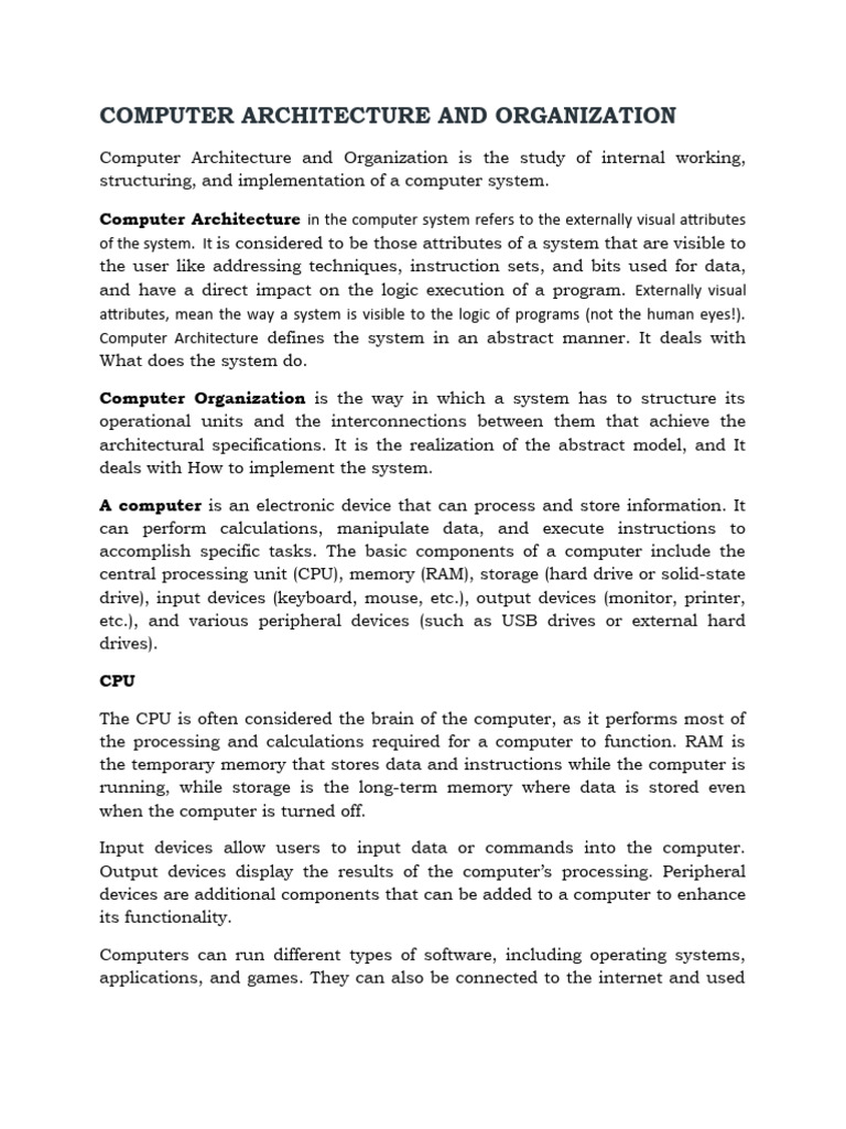 Computer Architecture And Organization 11th Feb 2024 Pdf Programming Computer Program