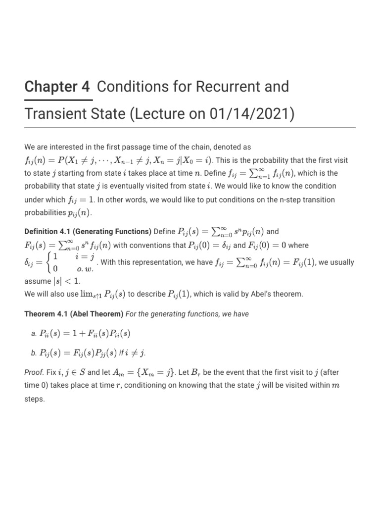 Chapter 4 Conditions For Recurrent and Transient State (Lecture On 01 ...