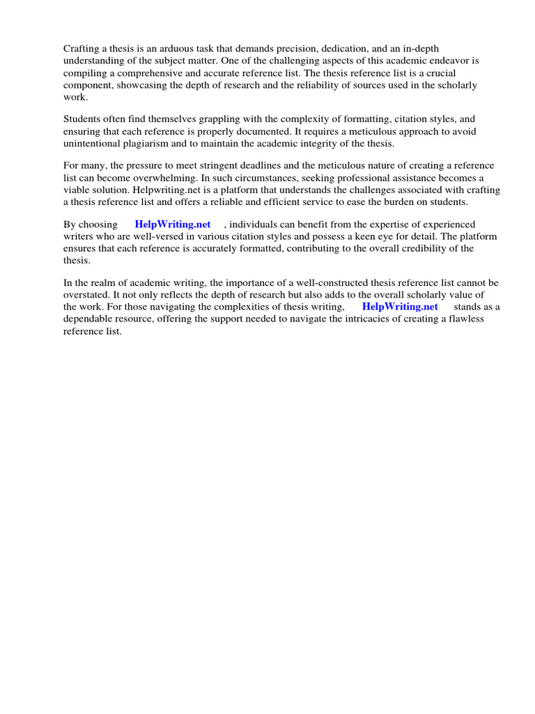 Thesis Reference List | PDF | Thesis | Apa Style