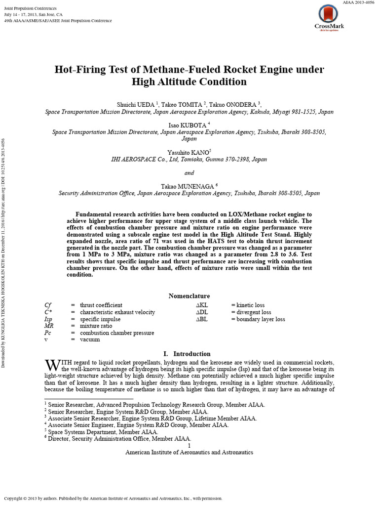 Hot-Firing Test of methane-fueled rocket engine under high altitude ...