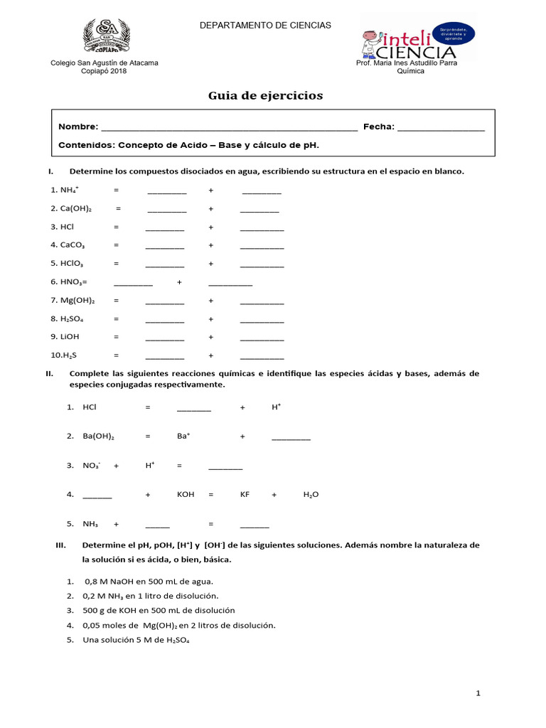 Guia de Ejercicios Ac-Base | Descargar gratis PDF | Ph | Ácido