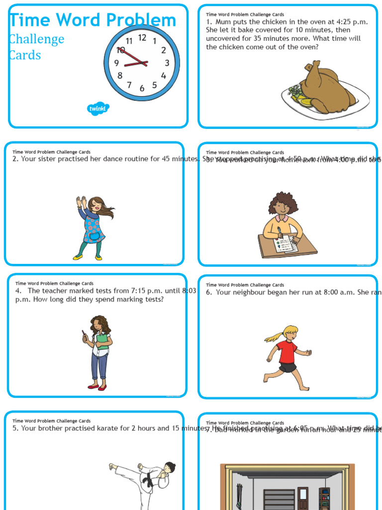 T N 6300 Time Word Problems Task Cards Ver 2 | PDF