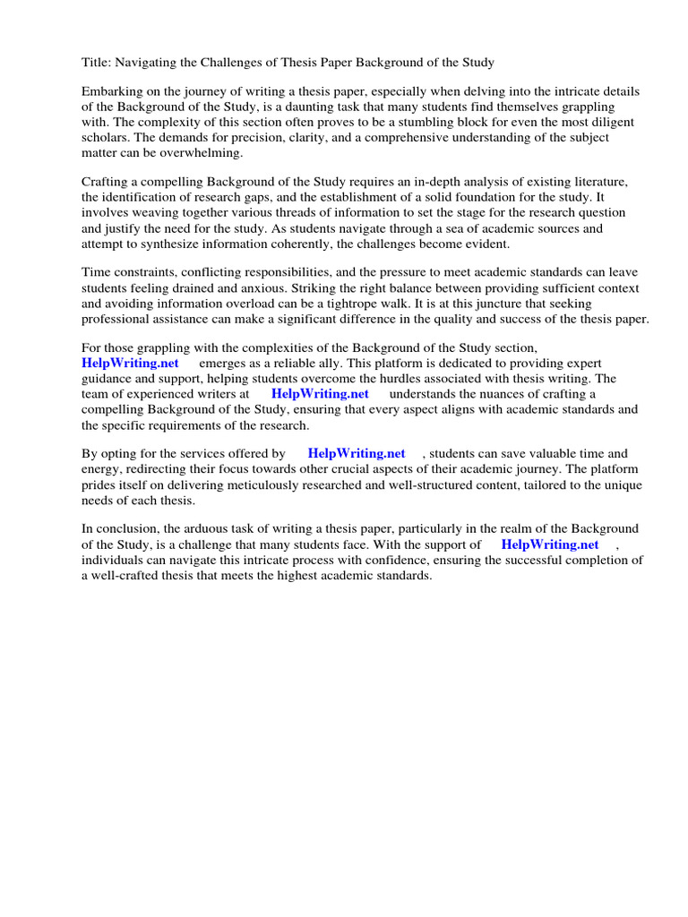 Thesis Paper Background of The Study | PDF | Thesis | Essays