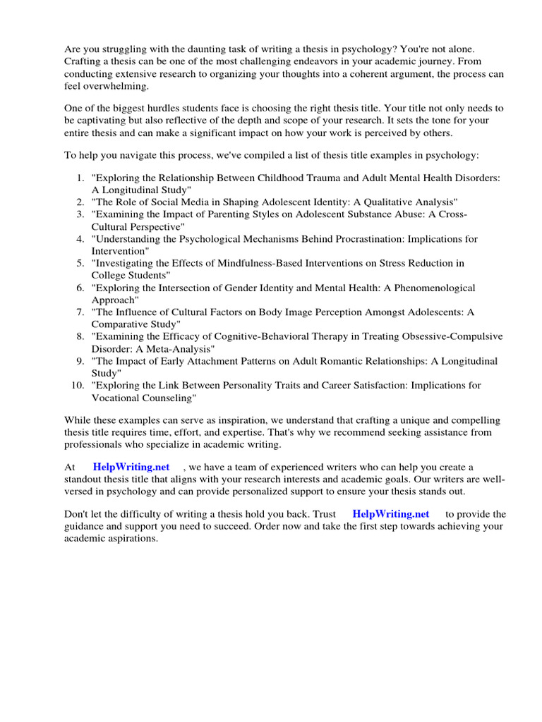 Psychology Thesis Help | PDF | Psychology | Thesis