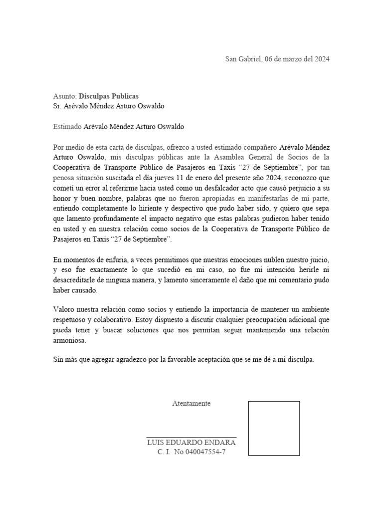 CARTA DE DISCULPAS PUBLICAS | PDF