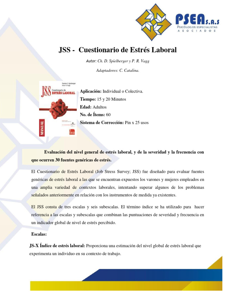 JSS. Cuestionario de Estres Laboral | PDF | Estrés (biología) | Frecuencia
