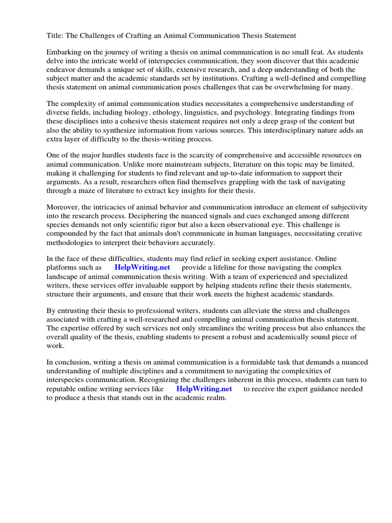 Animal Communication Thesis Statement | PDF | Communication | Essays