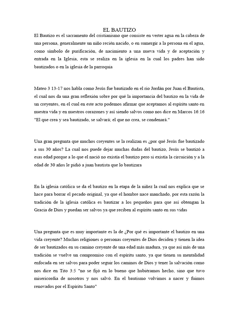 El Bautizo | PDF | Bautismo | espíritu Santo