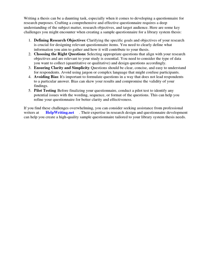 Sample Questionnaire For Library System Thesis | PDF | Libraries | Survey Methodology