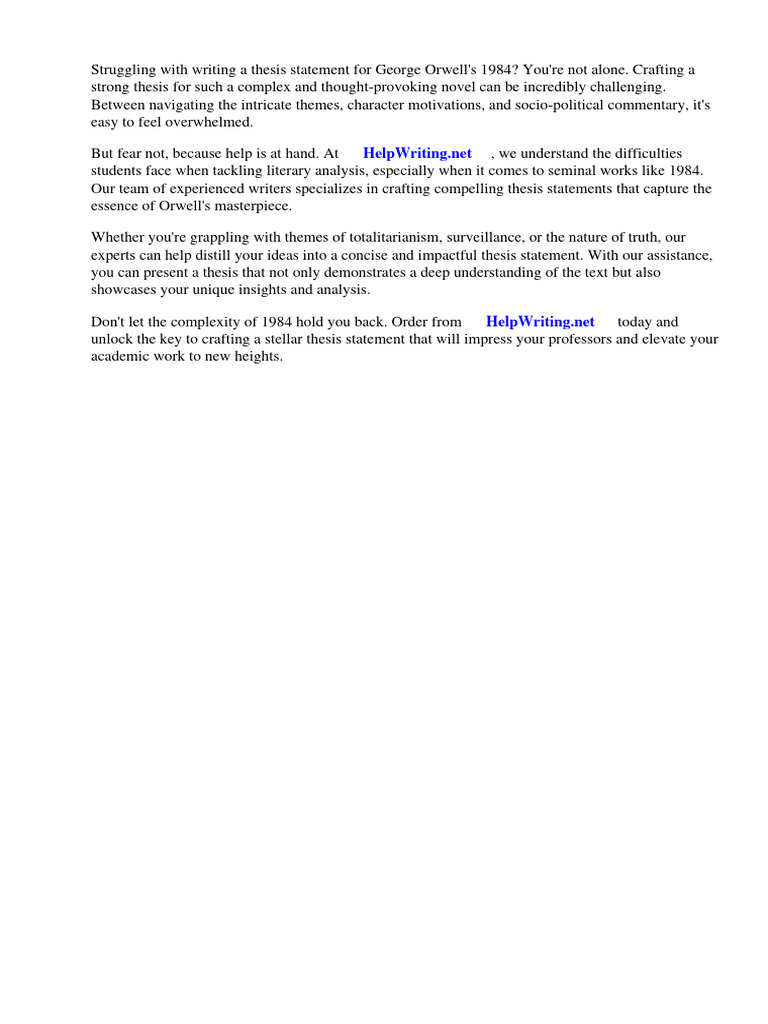 Thesis Statement For George Orwells 1984 | PDF | George Orwell