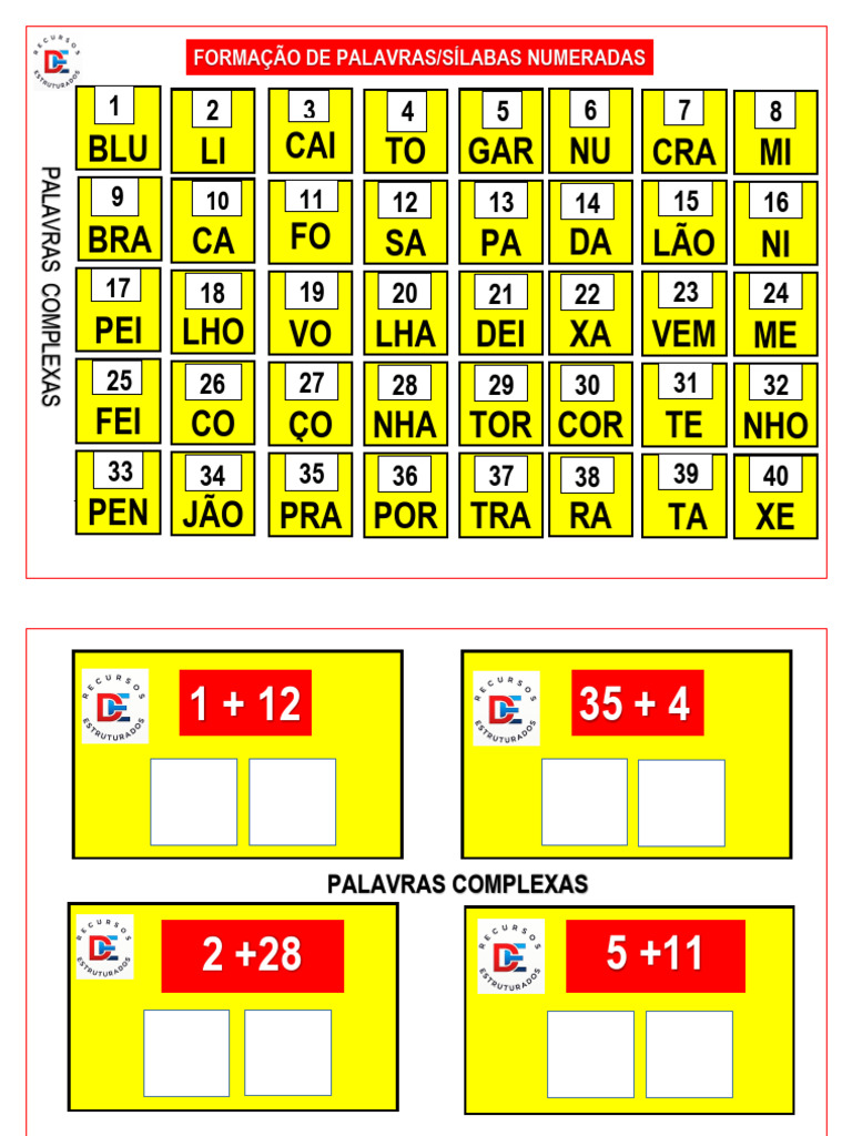 SILABAS COMPLEXAS NUMERADAS-f | PDF