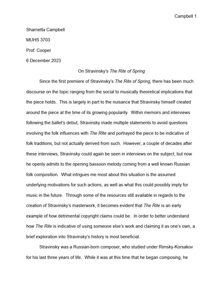 Stravinsky Essay Assignment | PDF