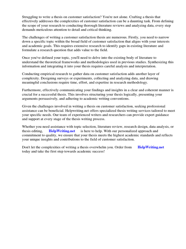 Customer Satisfaction Thesis Topic | PDF | Customer Satisfaction | Customer