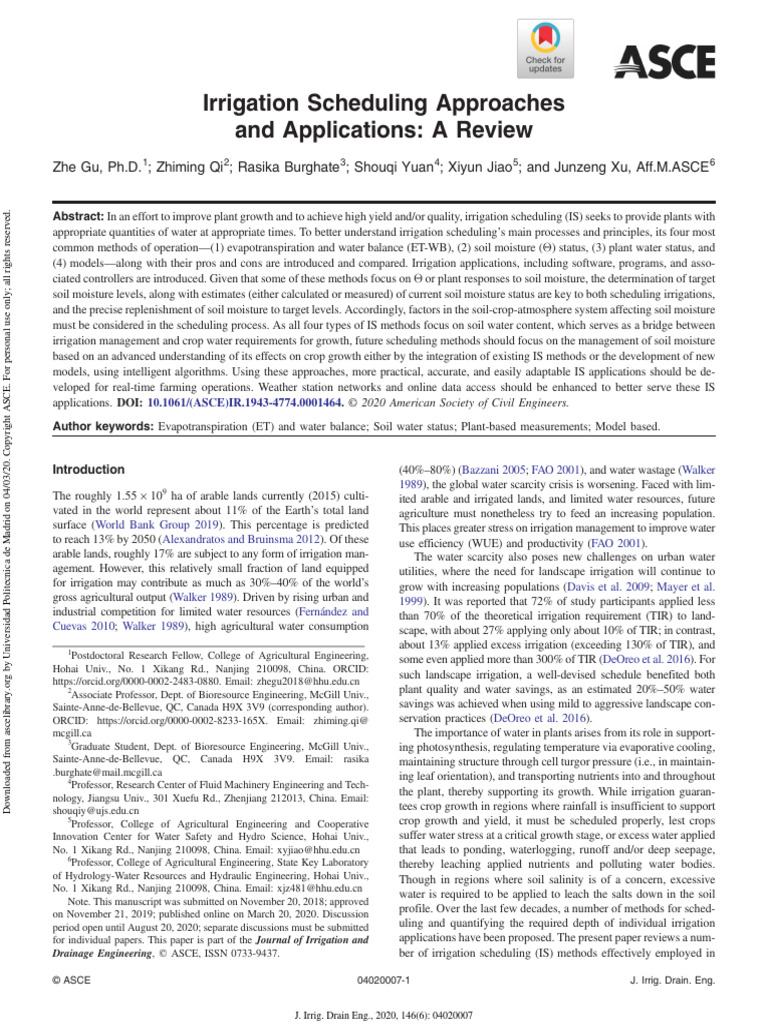 Irrigation Scheduling Approaches and Applications A Review | PDF ...