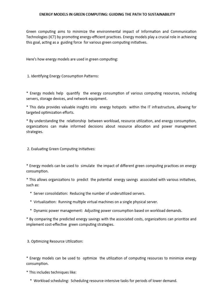 Energy Models in Green Computing | PDF | Energy Conservation | Computing